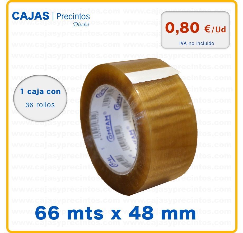 1 Caja de 36 Rollos de Precinto o Cinta Adhesiva Transparente 66 metros ...