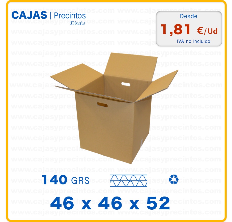 Caja de Cartón 46 x 46 x 52 cm Canal Doble con Asa - Cajas y Precintos