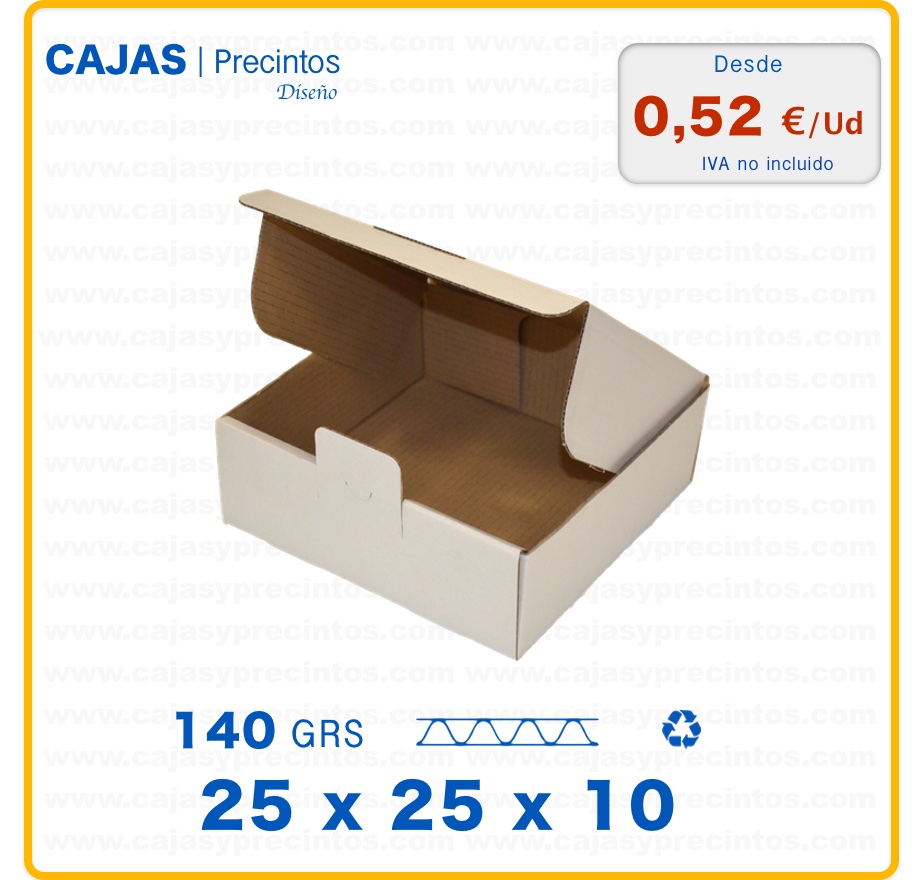 Caja Cartón 25 x 25 x 10 cm Automontable con Tapa - Cajas y Precintos